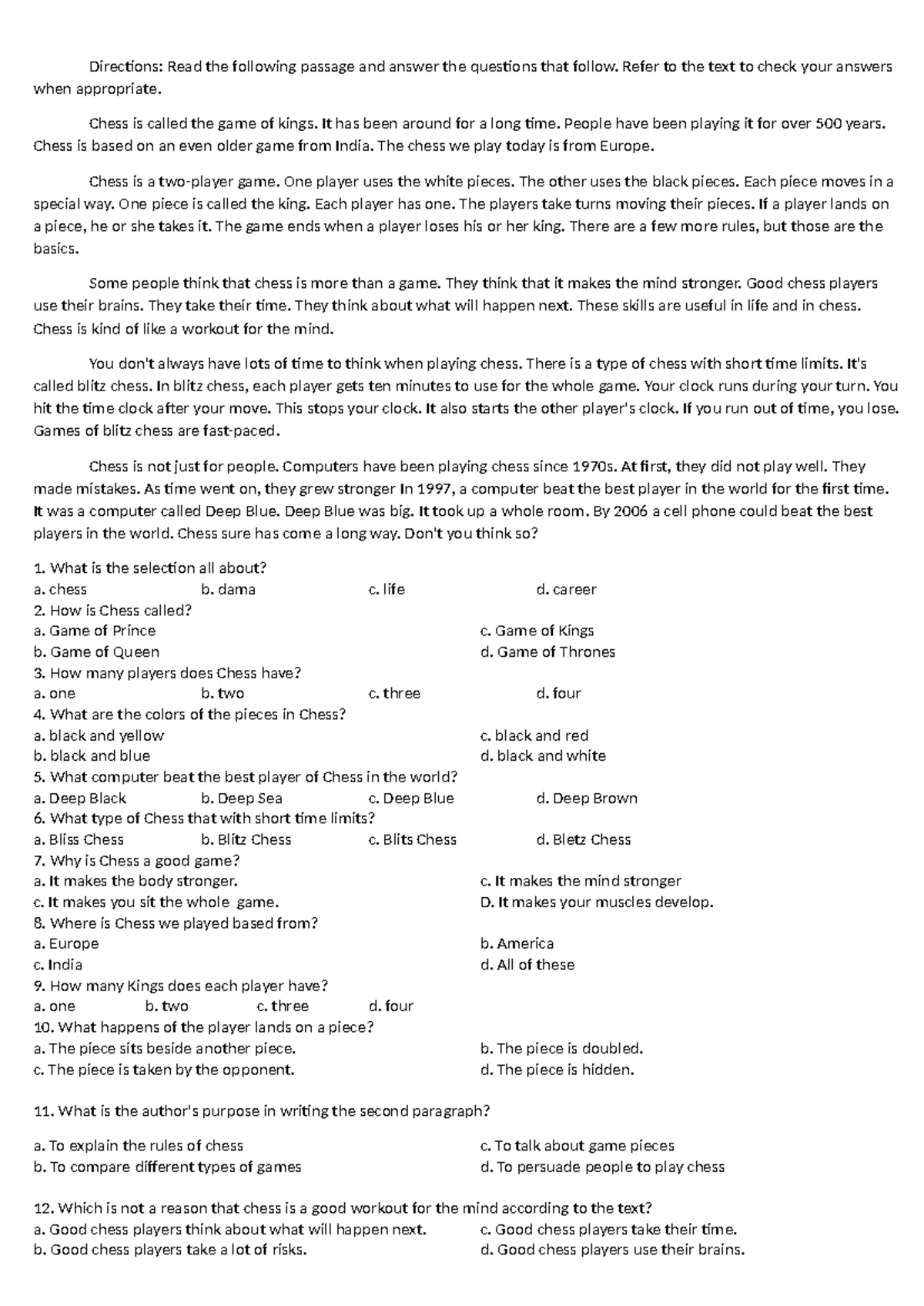 G10 Literacy Assessment 3RD 2023-2024 - Directions: Read the following ...