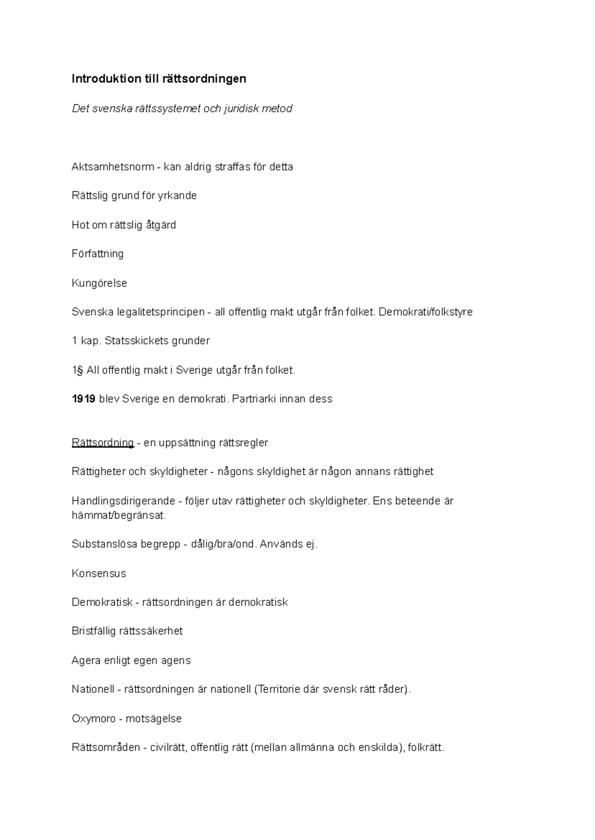 Introduktion till rättsordningen - Introduktion till rättsordningen Det svenska rättssystemet ...