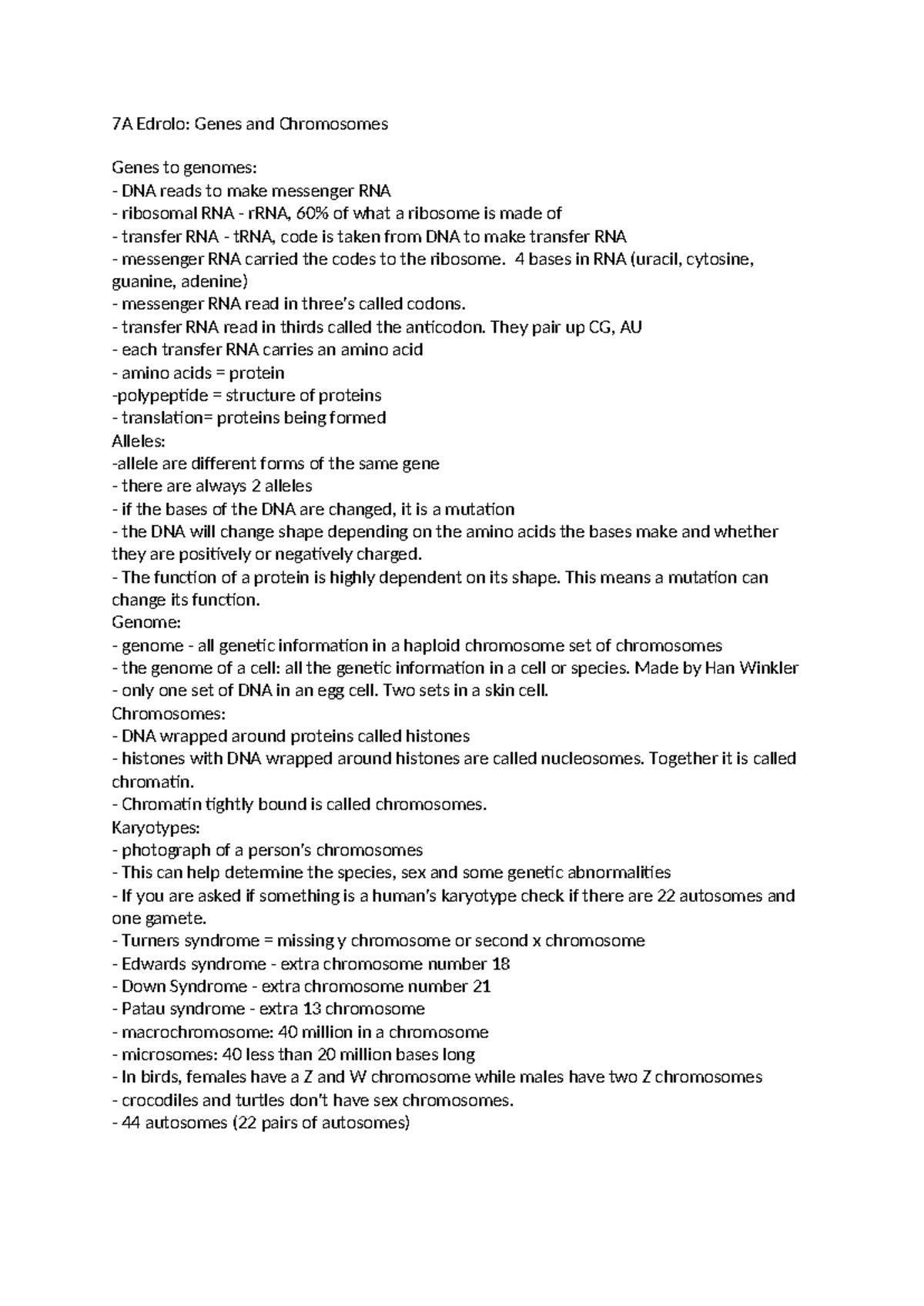 Edrolo 7 A-C - 7A Edrolo: Genes and Chromosomes Genes to genomes: DNA ...
