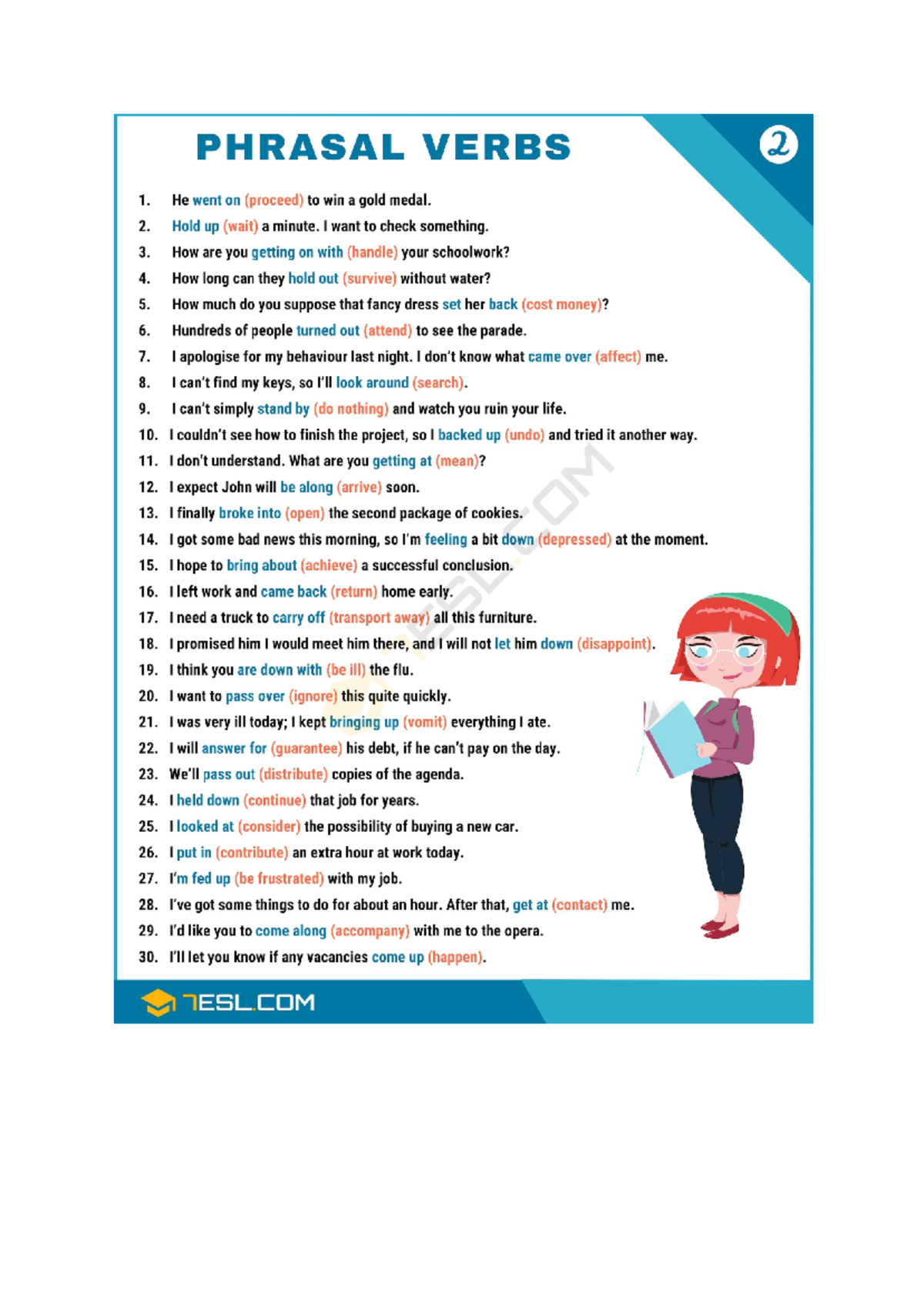 Phrasal Verbs to Learn - PHRASAL VERBS 2 1. He went on (proceed) to win ...