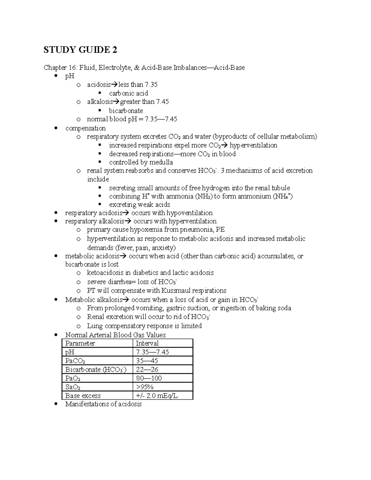 Study Guide 2 - Complex Exam 2 - STUDY GUIDE 2 Chapter 16: Fluid ...