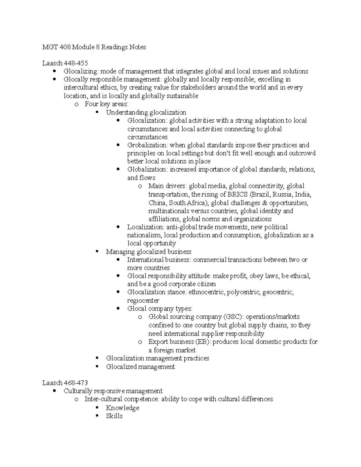 MGT 408 Module 8 Readings Notes - MGT 408 Module 8 Readings Notes ...