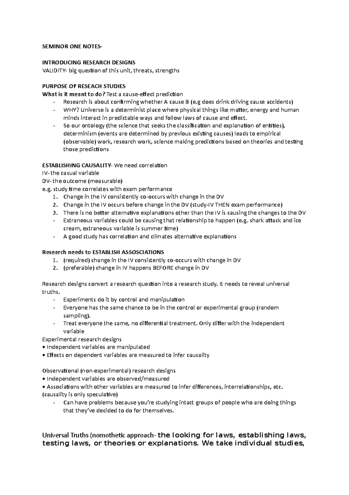 HSP 104- Seminar Notes - SEMINOR ONE NOTES- INTRODUCING RESEARCH ...