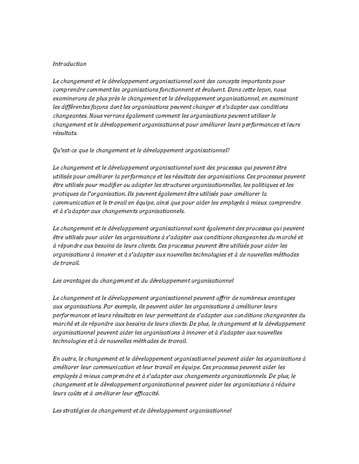 Organizational Change and Development note study - Introduction Le ...