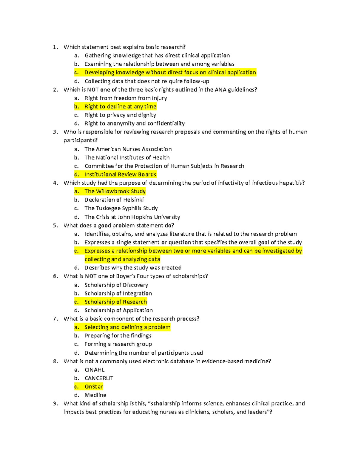 Research Exam 1 Questions - Which statement best explains basic ...
