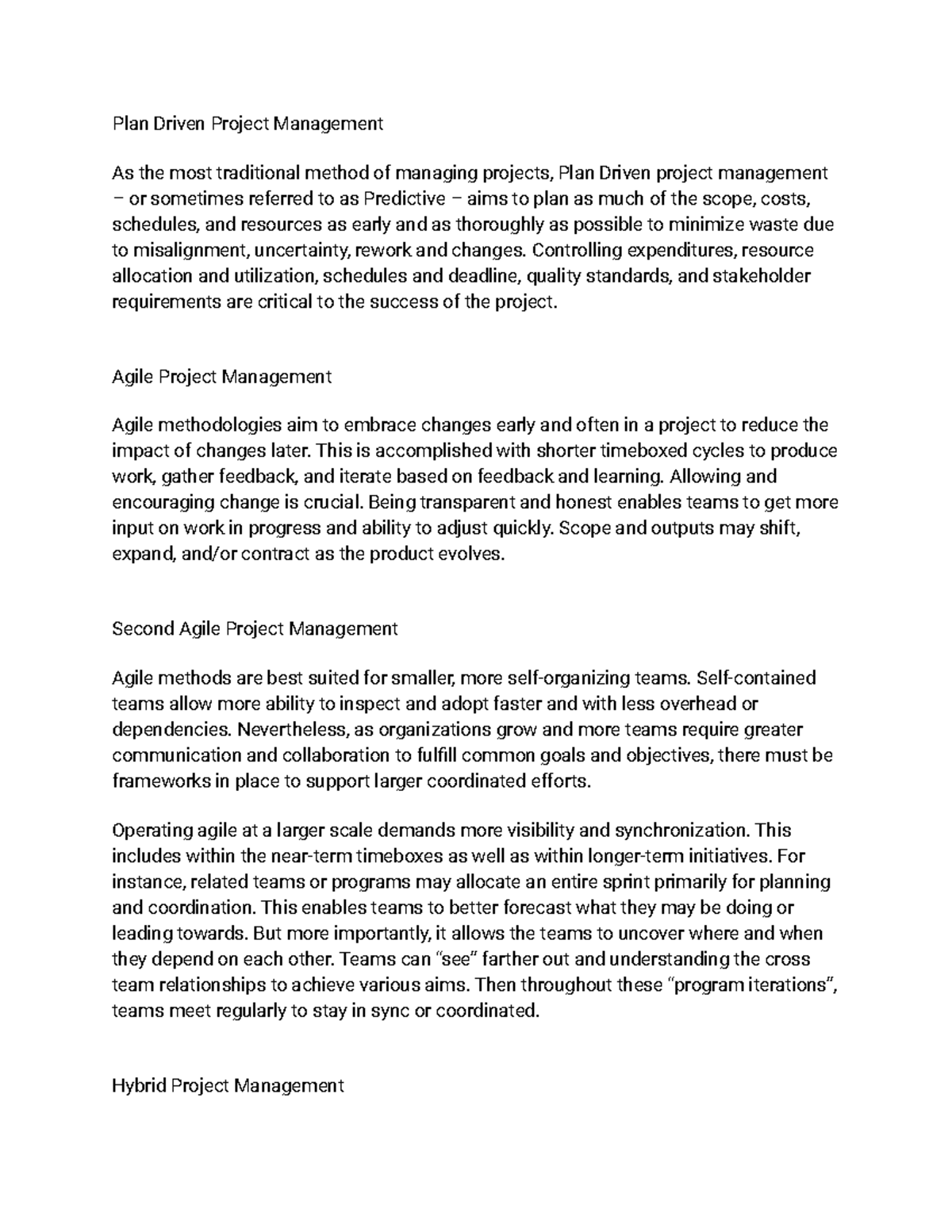 Accenture Project Management Notes Course - Plan Driven Project ...