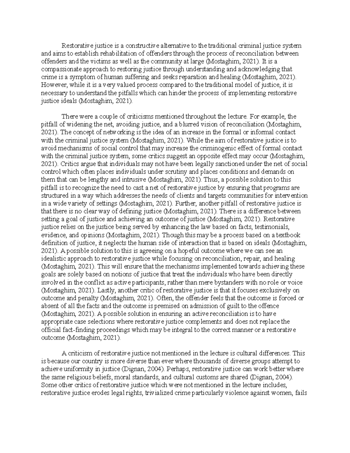 Reflection 10 RJ - Restorative justice is a constructive alternative to ...