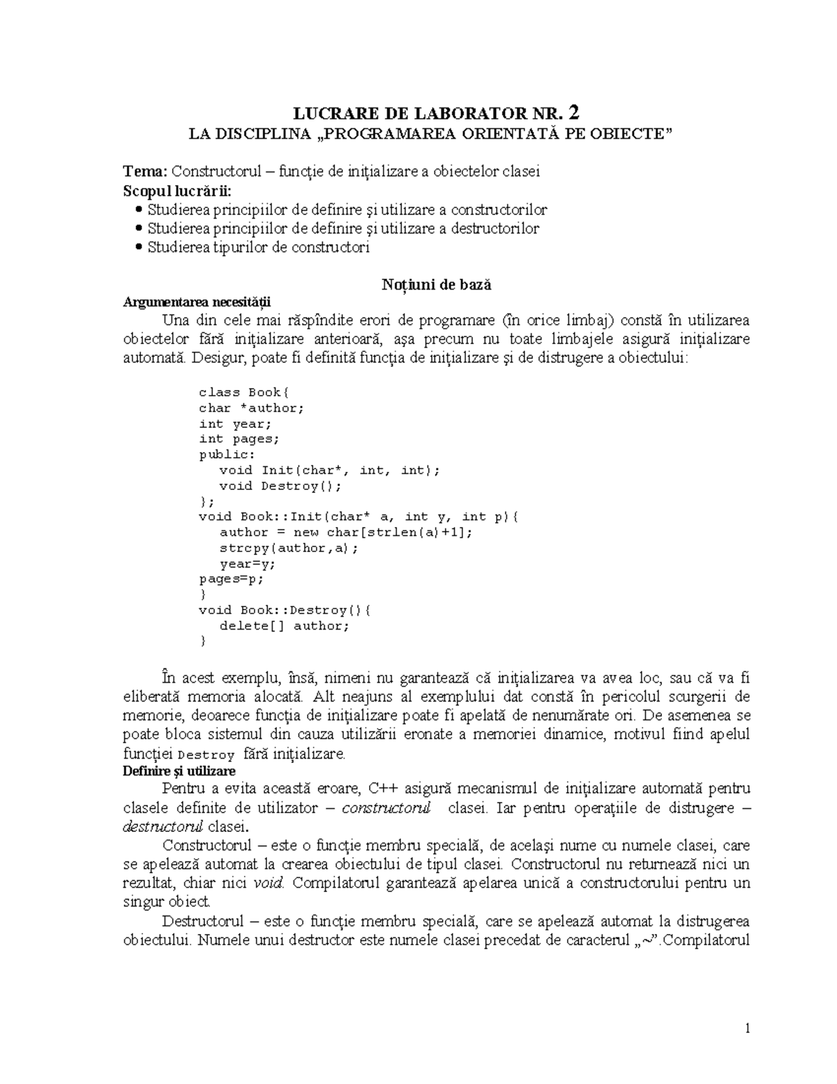 Lab2 POO Stoica Alexandru - LUCRARE DE LABORATOR NR. 2 LA DISCIPLINA „PROGRAMAREA ORIENTATĂ PE ...