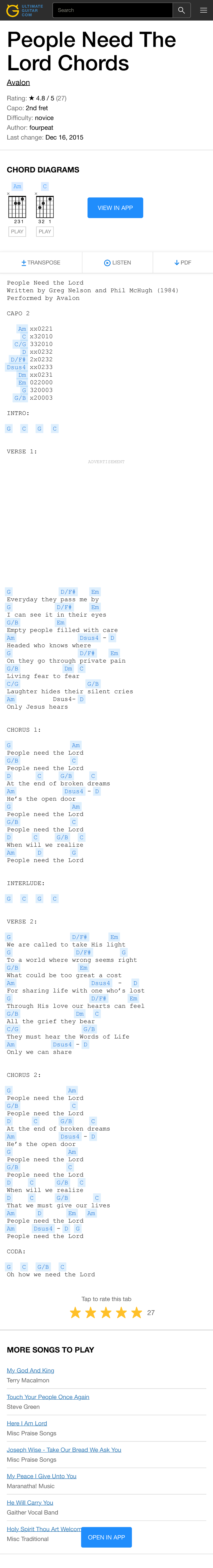 People NEED THE LORD Chords by Avalon @ Ultimate-Guitar - CHORD ...