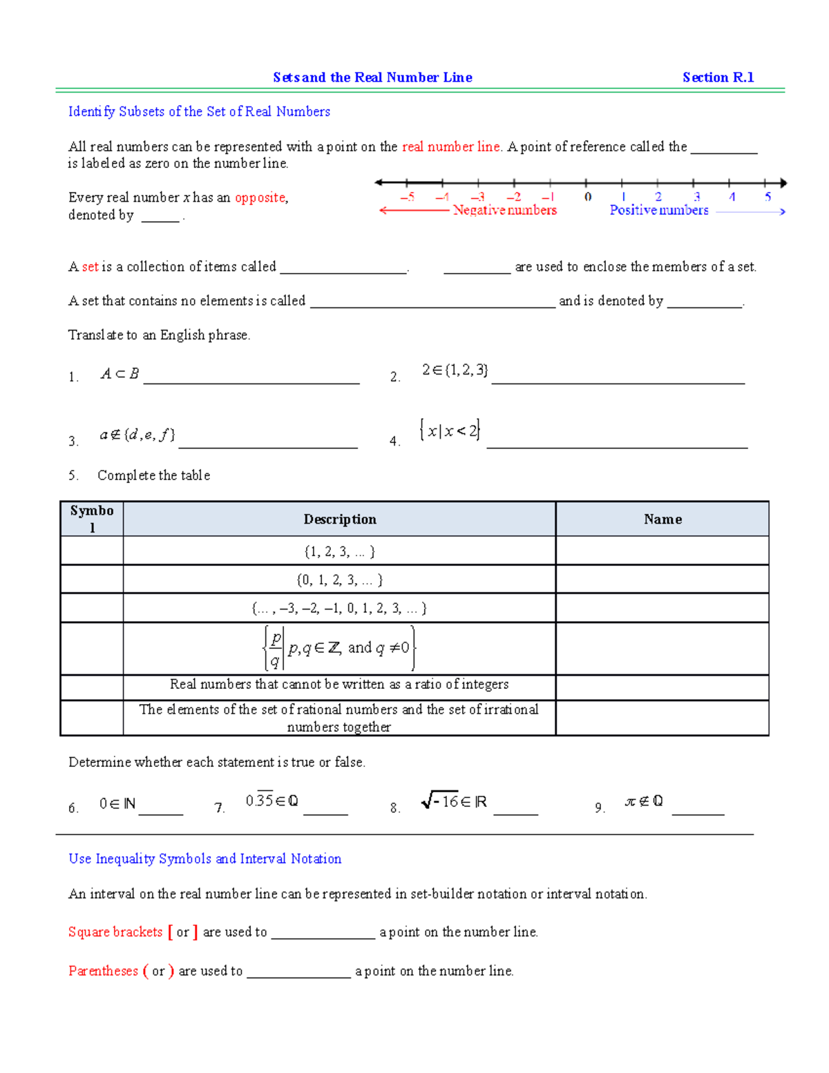 section r1 print out - Sets and the Real Number Line Section R ...