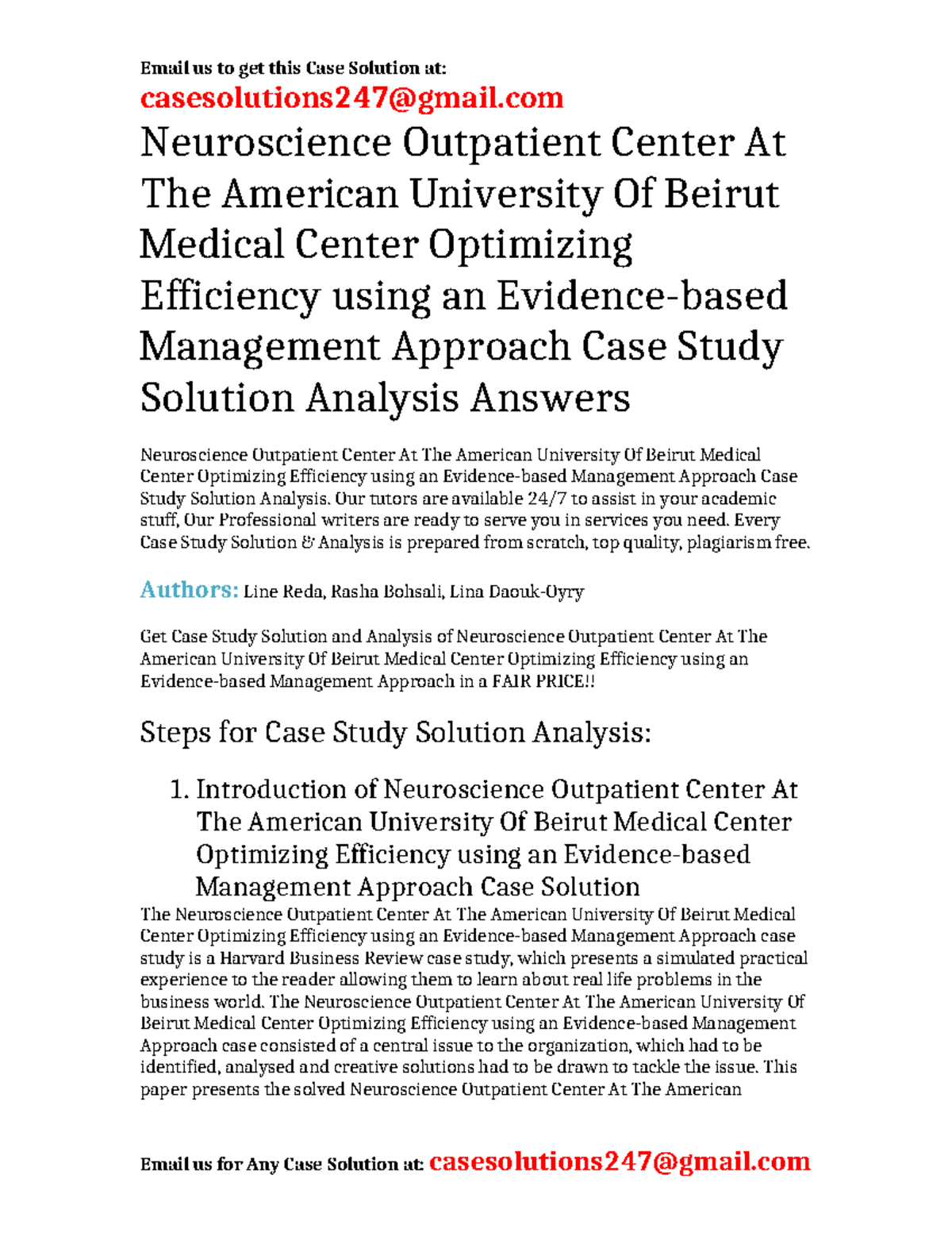 Case Solution Neuroscience Outpatient Center At The American University Of Beirut Medical Center ...