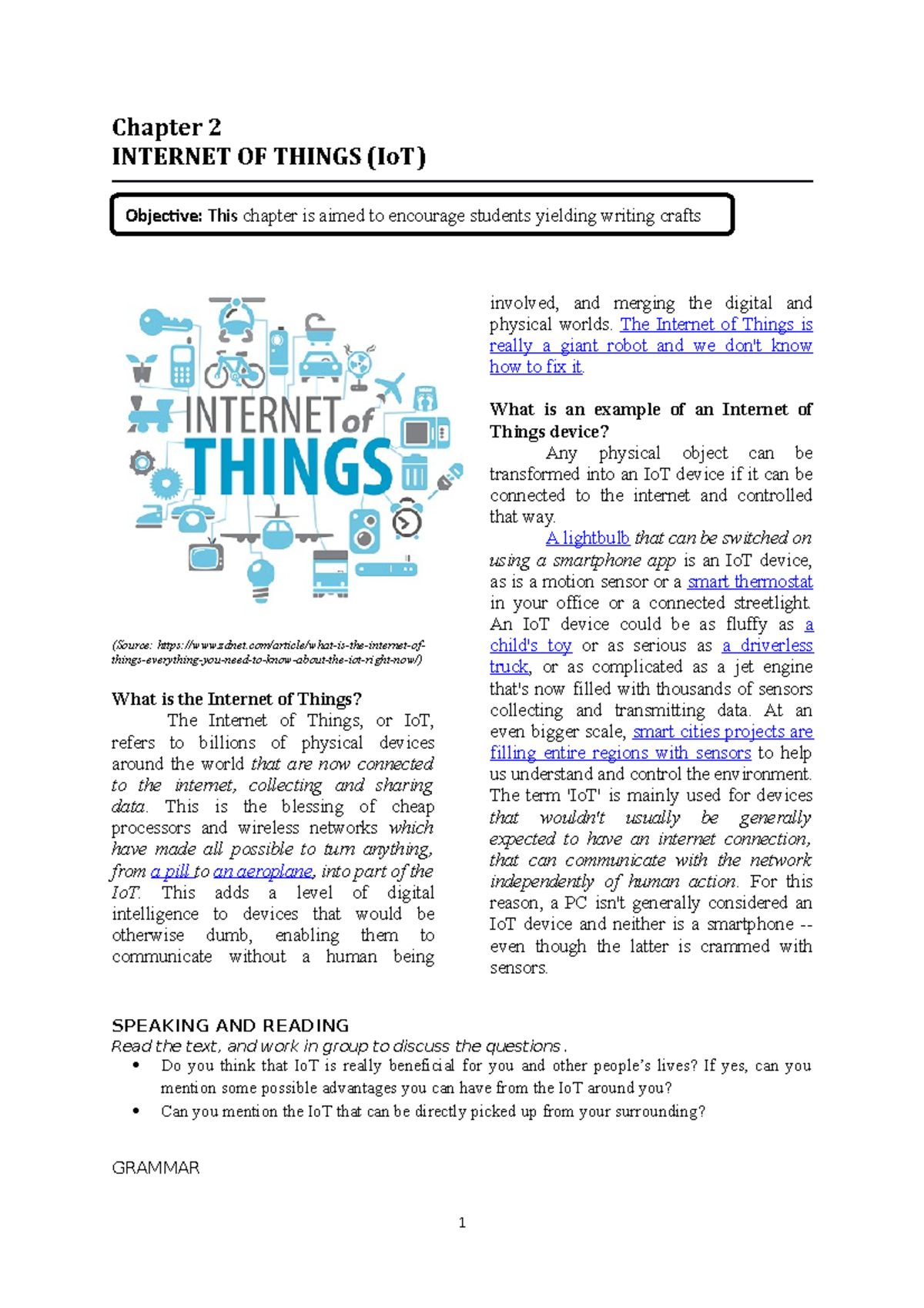 Chapter 2 Internet OF Things English lesson 2021 - Chapter 2 INTERNET ...