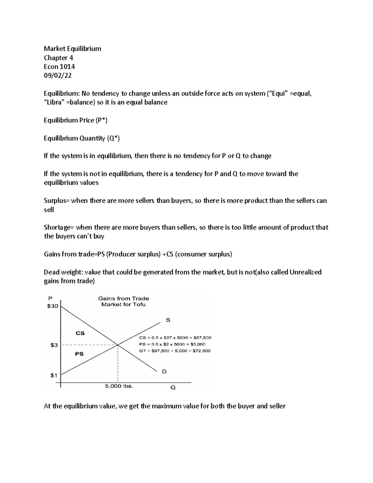 Market Equilibrium - Market Equilibrium Chapter 4 Econ 1014 09/02 ...