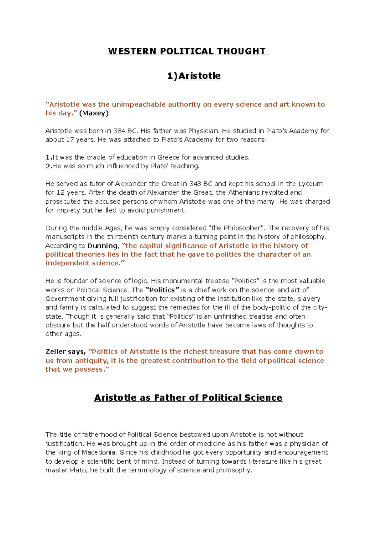 Western Political Thought - WESTERN POLITICAL THOUGHT 1)Aristotle ...