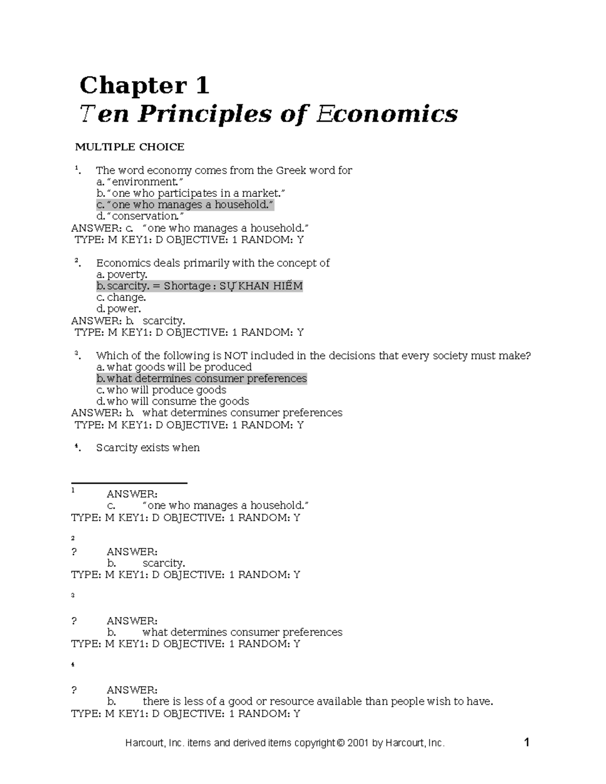 Chap01 MCQ - intro to micro - Chapter 1 Ten Principles of Economics MULTIPLE CHOICE 1. The word ...
