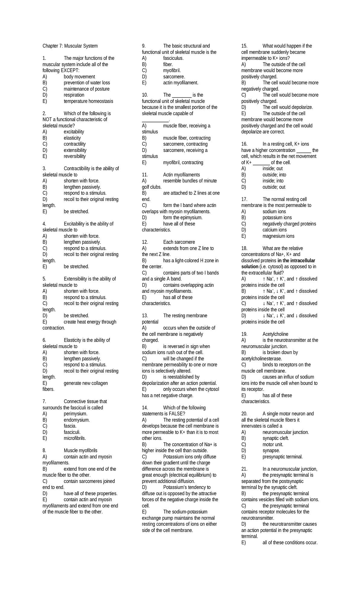 Chapter 07 - Senses - Chapter 7: Muscular System The major functions of the muscular system ...