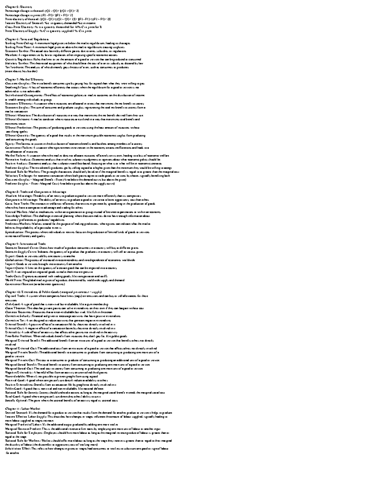 EC120 Cheat Sheet practice - Chapter 5: Elasticity Percentage change in demand: (Q2 - Q1) / [(Q2 ...