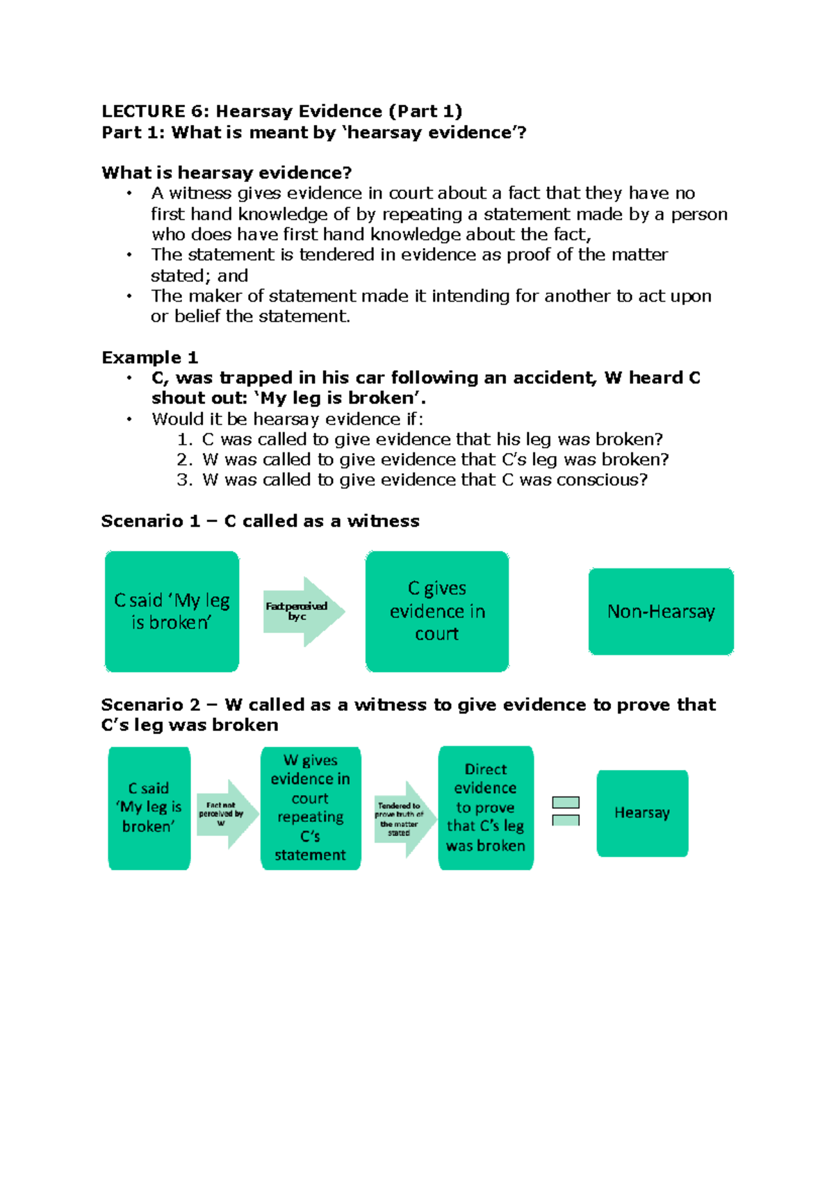 Lecture 6 - LECTURE 6: Hearsay Evidence (Part 1) Part 1: What is meant ...