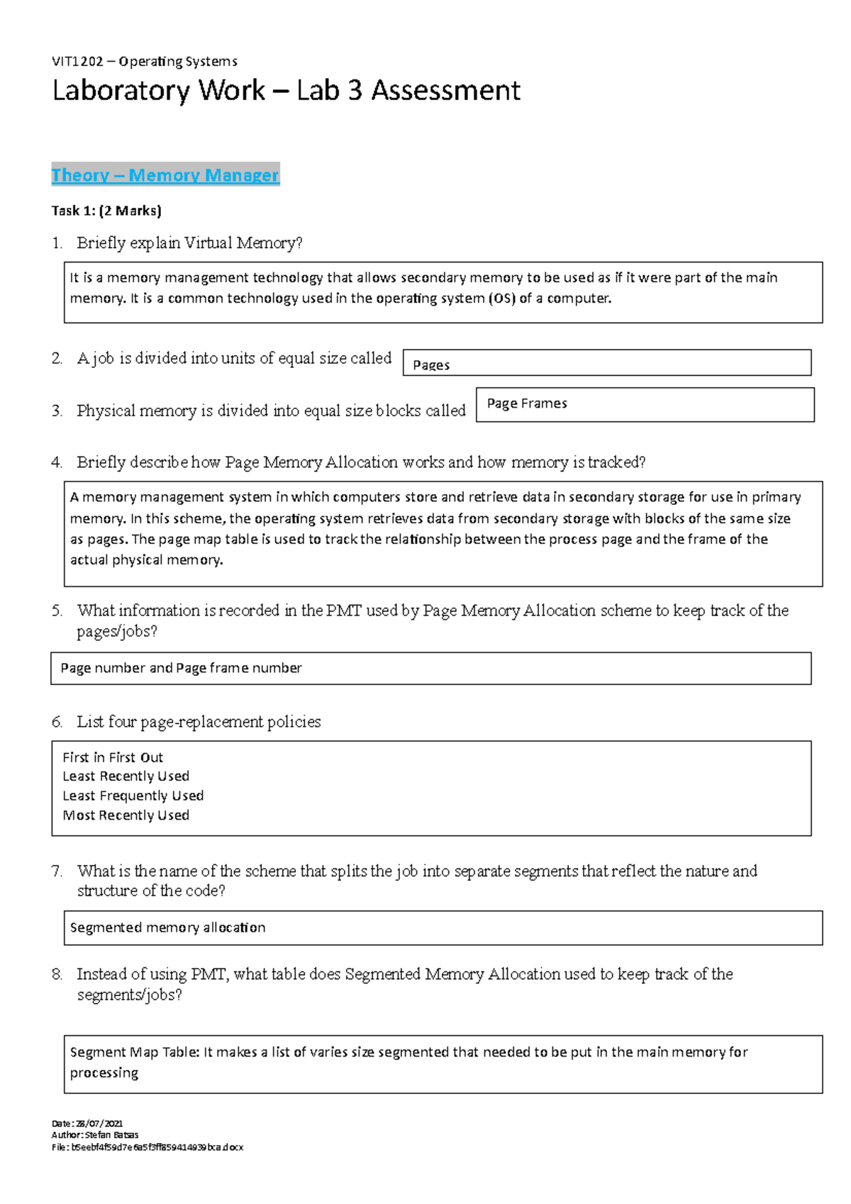 Lab Work - Lab 3 Assessment - VIT1202 – Operating Systems Laboratory ...