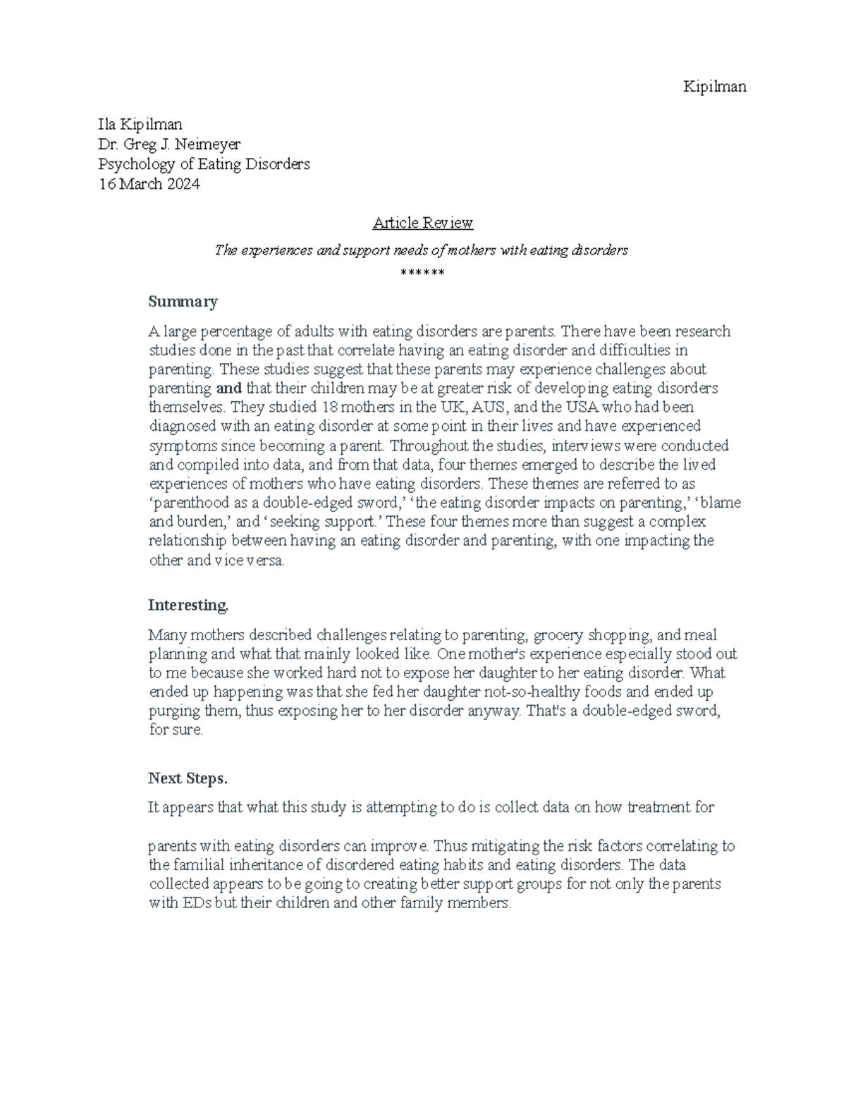PSY ED Journal Review #8 - Kipilman Ila Kipilman Dr. Greg J. Neimeyer ...