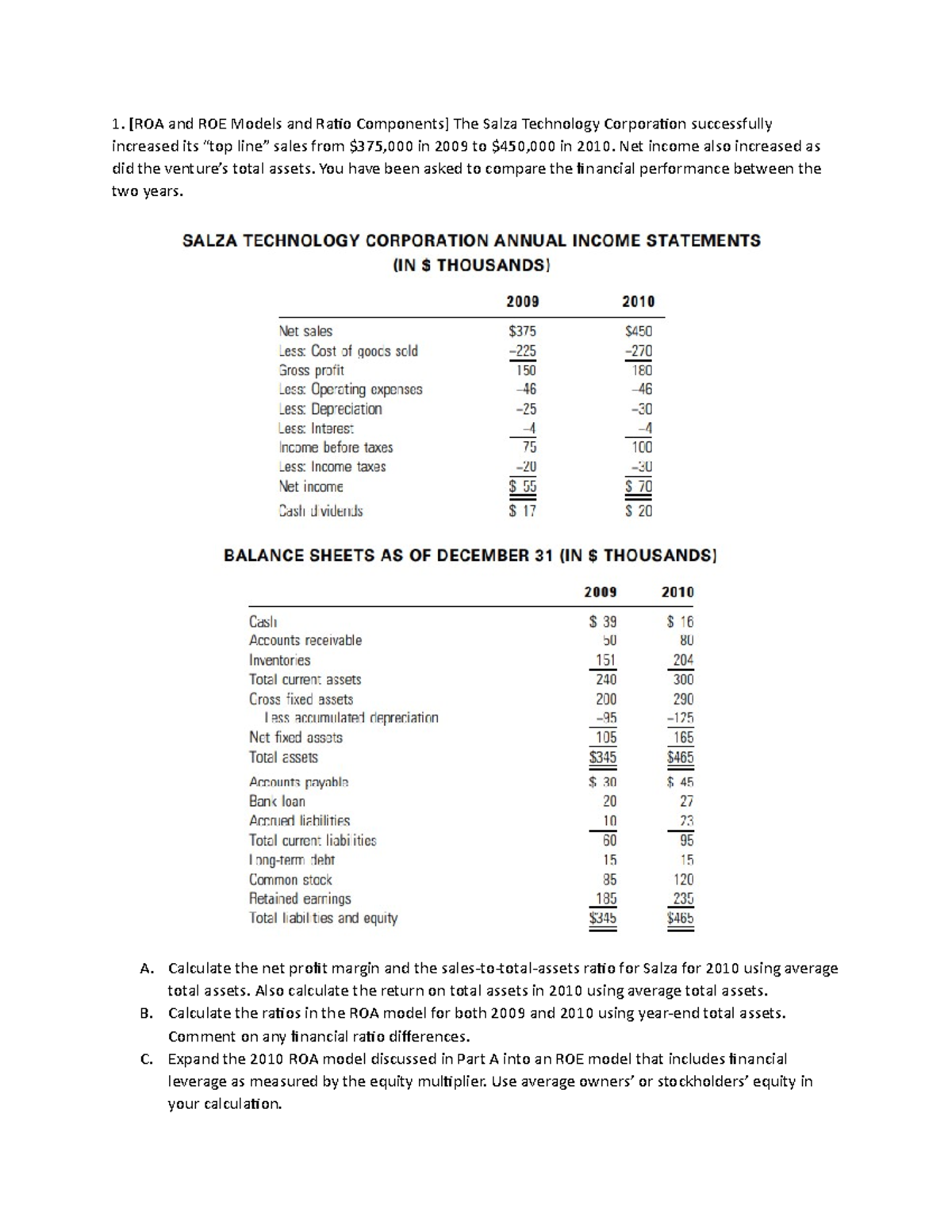 Chapter 5 exercise - Give likes - [ROA and ROE Models and Ratio ...