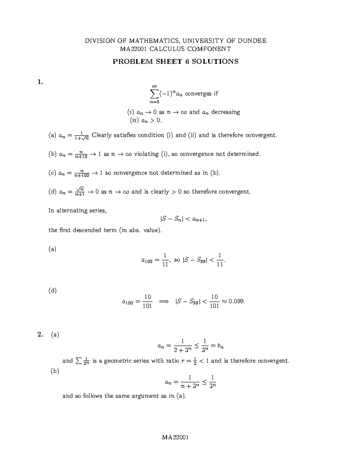 Calculus 6 - DIVISION OF MATHEMATICS, UNIVERSITY OF DUNDEE MA22001 ...