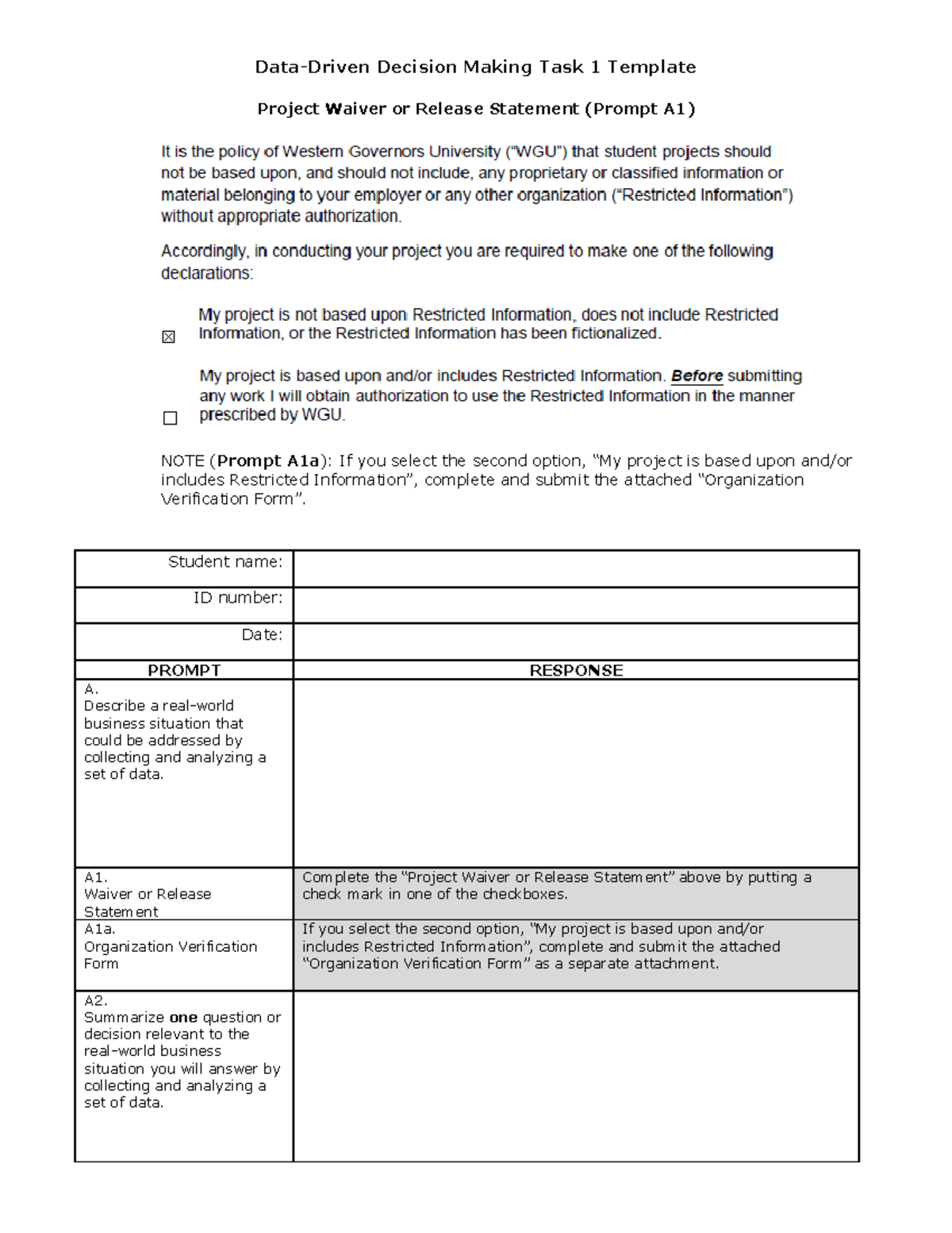 Task 1 Assignment Template Example for - Data-Driven Decision Making ...