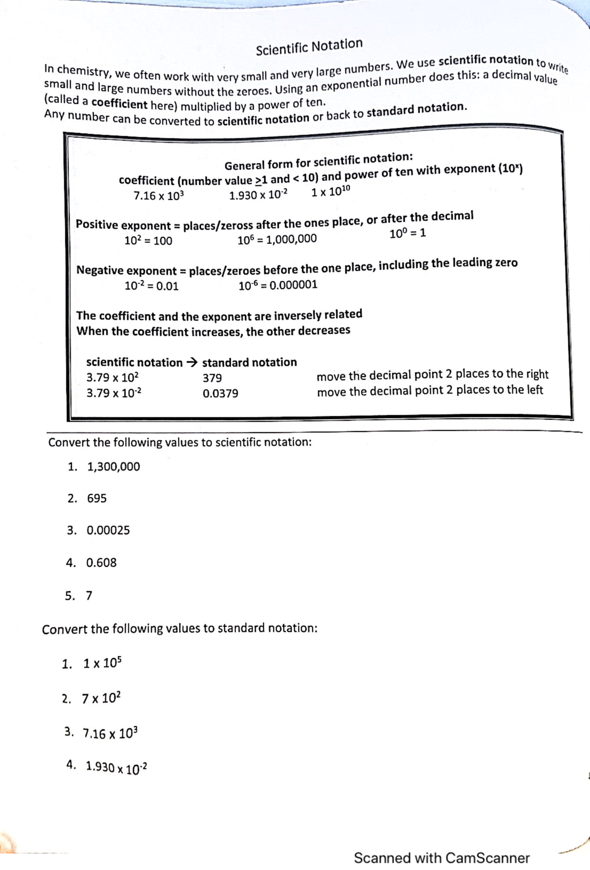 Chem scientific notation questions - CHEM 9 - Studocu
