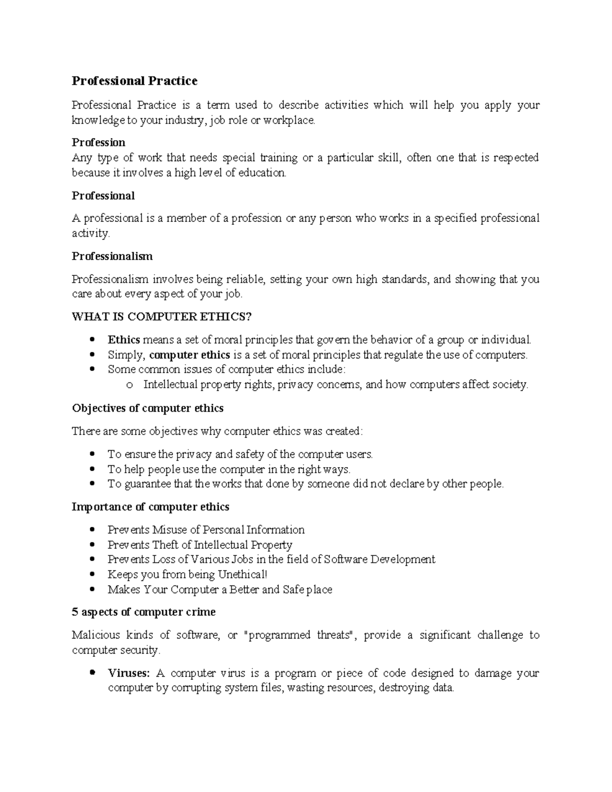 1. Professional practices introduction & computer ethics - Professional ...