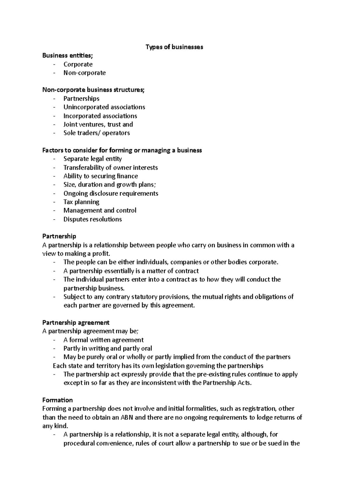 Types of businesses - Lecture Notes - Types of businesses Business ...