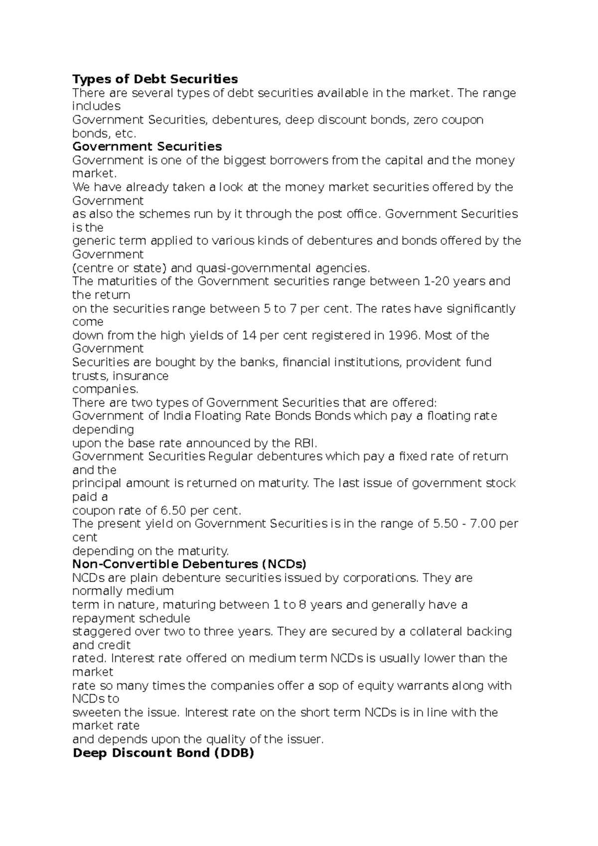 Types of Debt Securities - Types of Debt Securities There are several ...