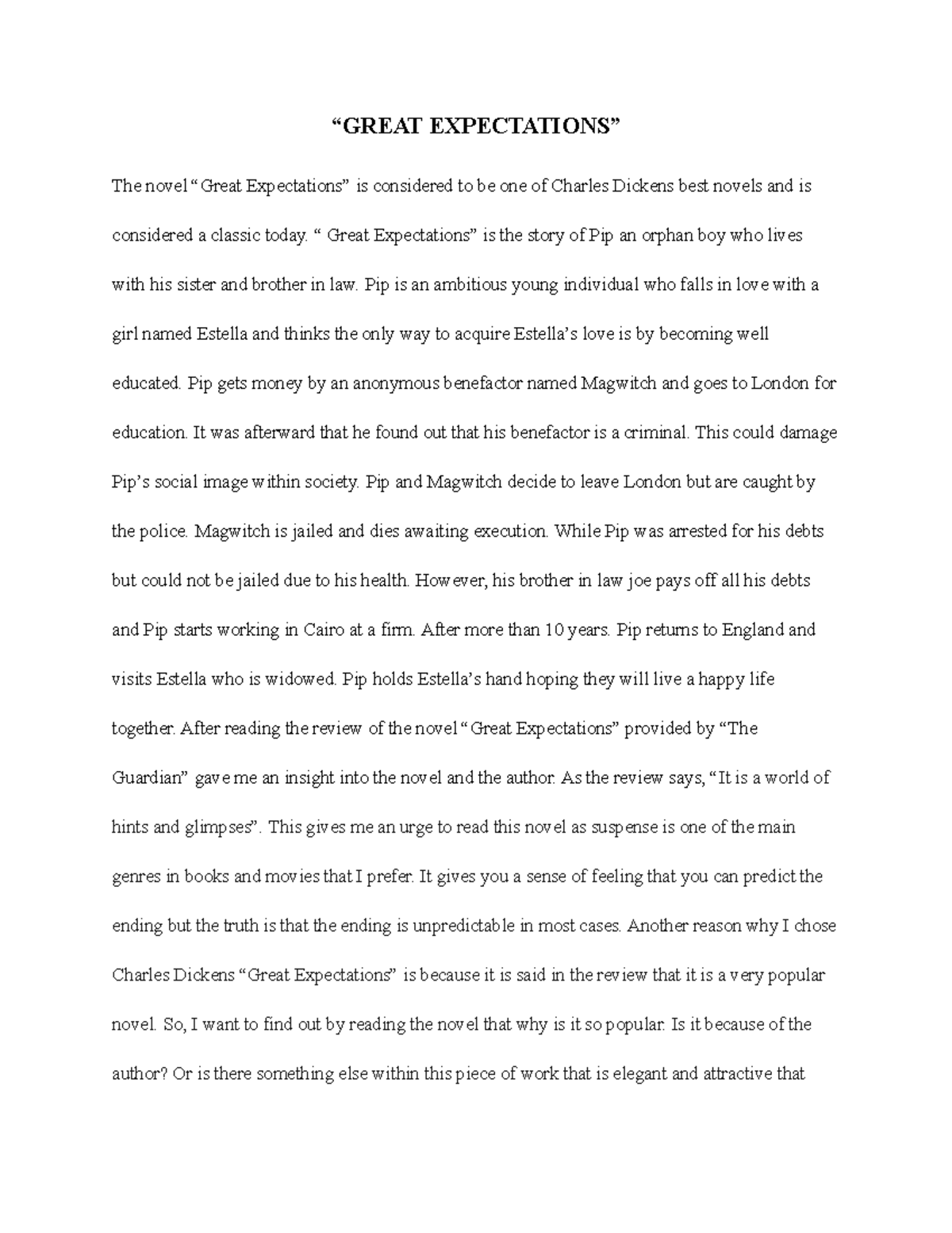 Charles Dickens Great Expectations - “GREAT EXPECTATIONS” The novel ...