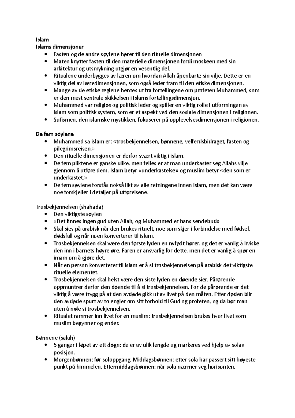 Islam - Islam Islams dimensjoner Fasten og de andre søylene hører til ...