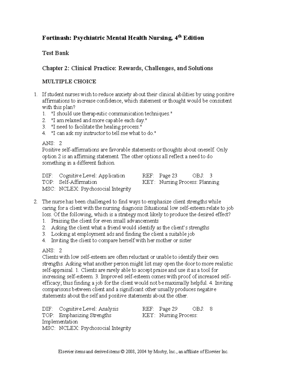 Chapter 002Fortinash: Psychiatric Mental Health Nursing, 4th Edition ...