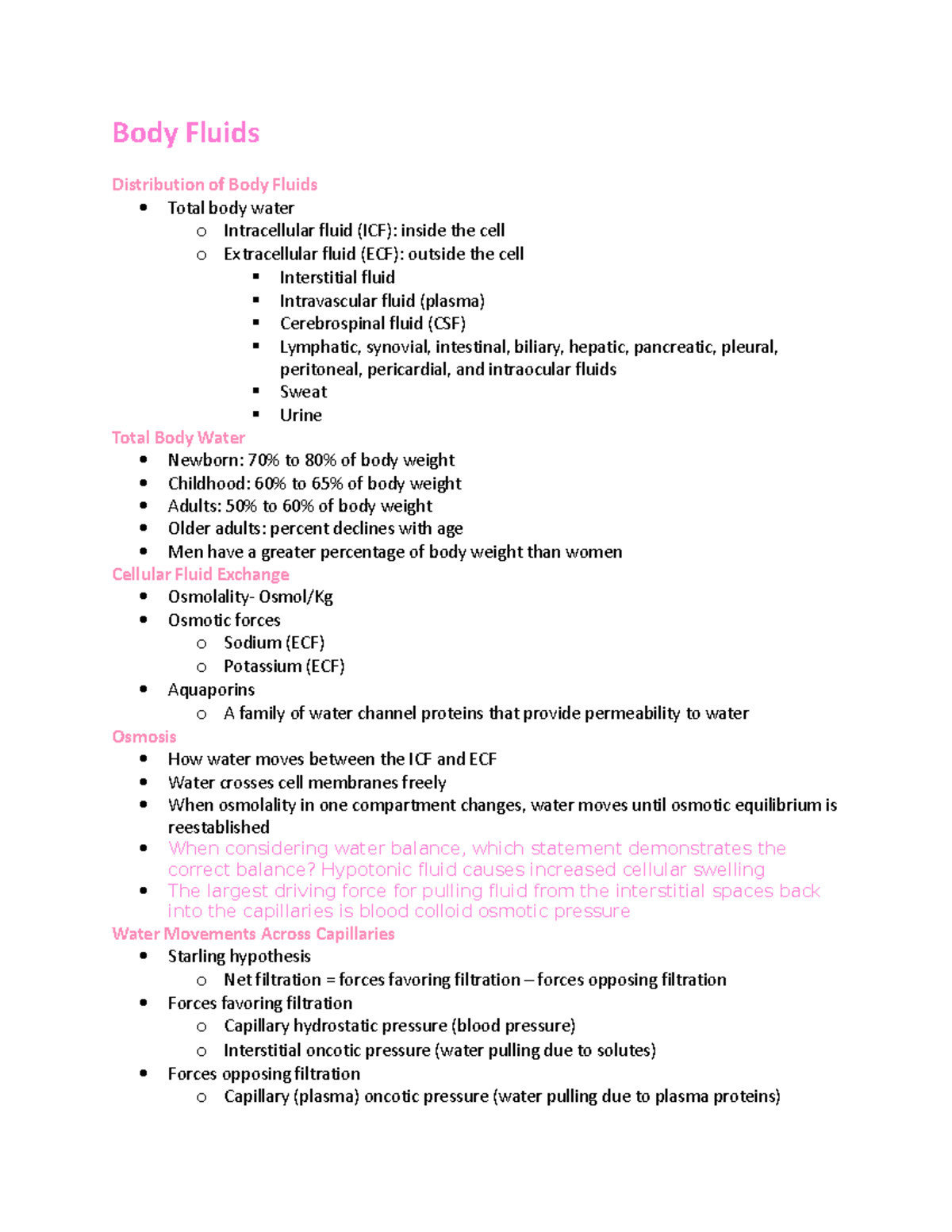 Body Fluids - Body fluid notes - Body Fluids Distribution of Body ...