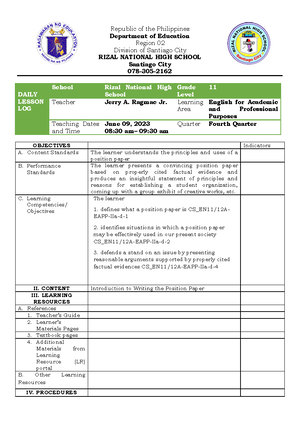 EAPP Quarter 4 WEEK7 - eapp - DAILY LESSON LOG Department of Education ...