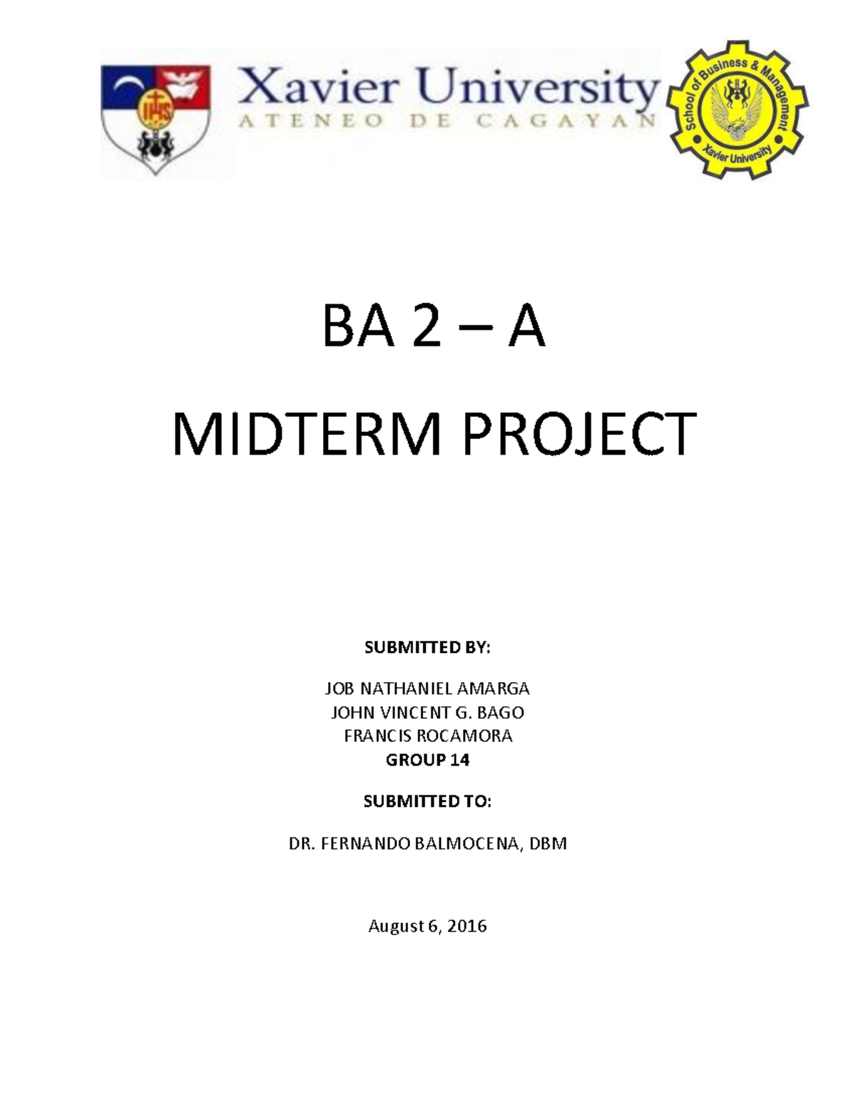 Ba-2 Group 14 - by John Vincent Bago - BA 2 – A MIDTERM PROJECT ...