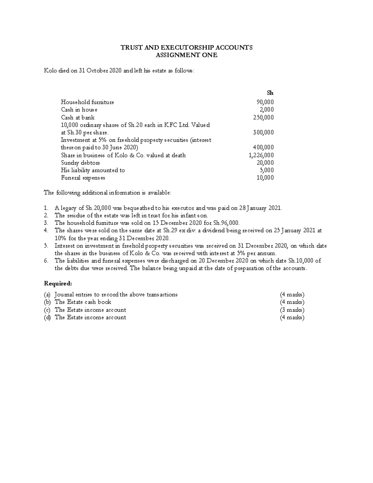 ASS 1- Trust AND Executorship Accounts - TRUST AND EXECUTORSHIP ...