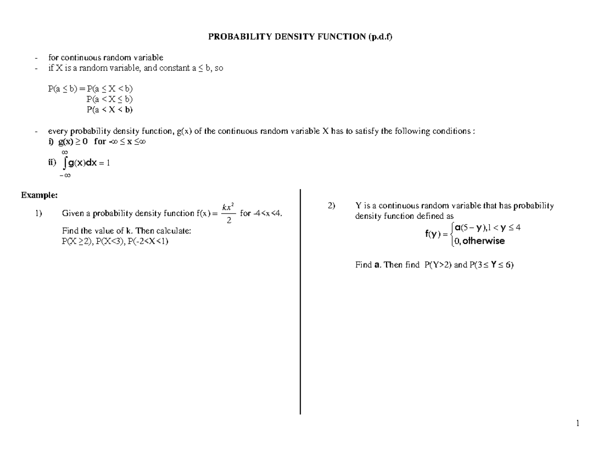 Chapter 5( Probability Density Function) - PROBABILITY DENSITY FUNCTION ...