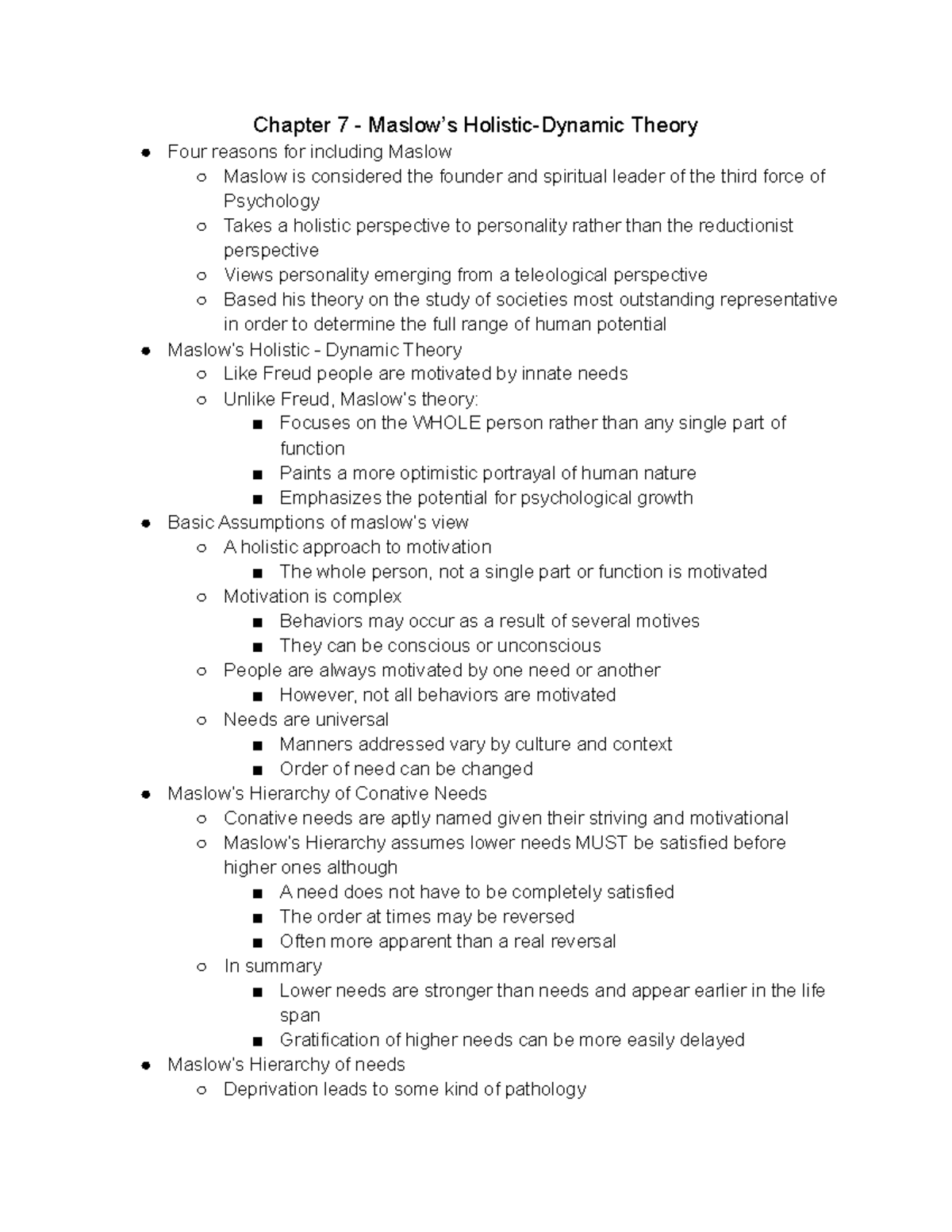 Chapter 7 Maslow's Holistic-Dynamic Theory Lecture Notes - Chapter 7 ...