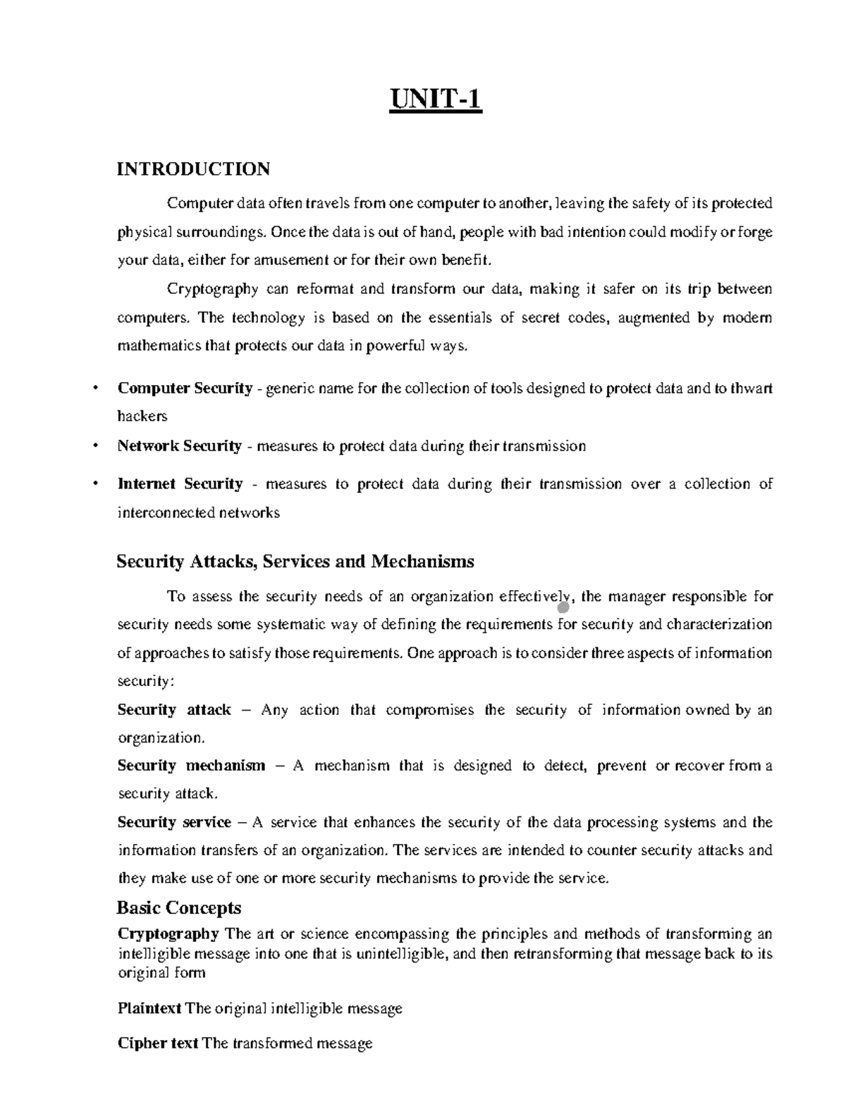UNIT 1 - cns UNIT 1 - UNIT- INTRODUCTION Computer data often travels from one computer to ...