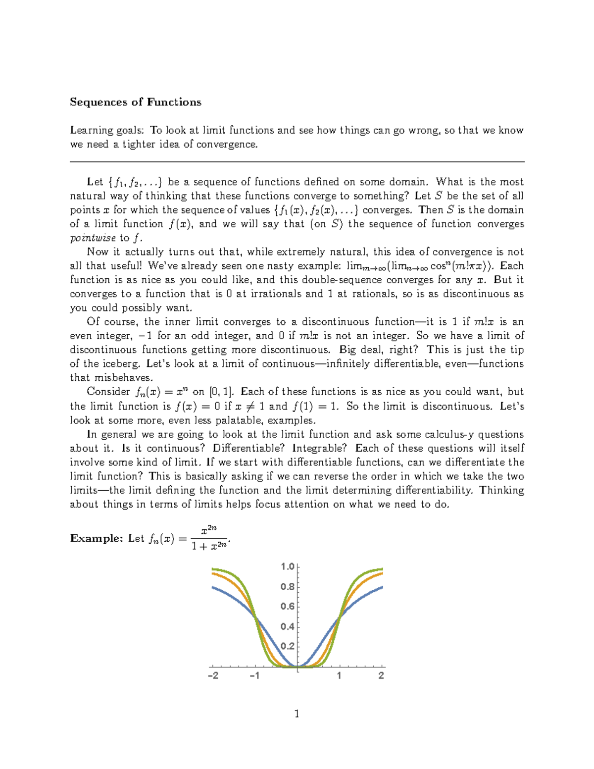 39 Sequences of Functions - Sequences of Functions Learning goals: To ...