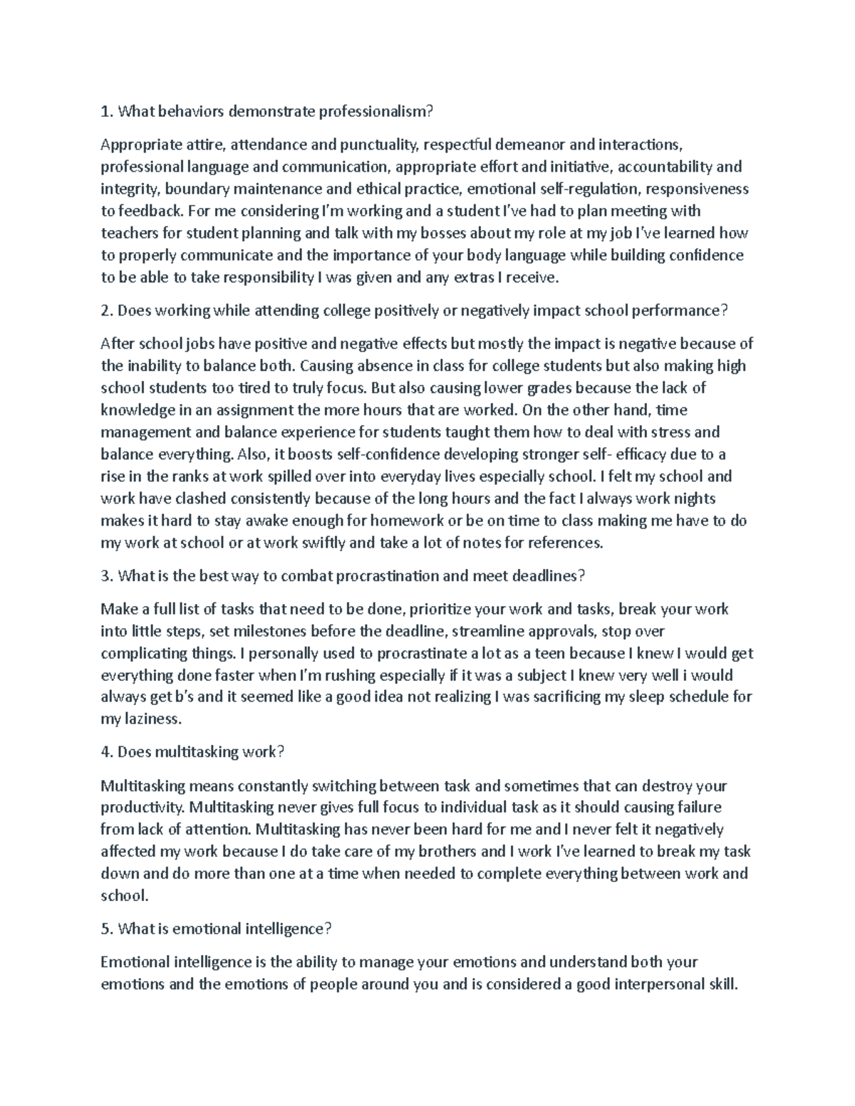 Chapter 4 reading questions - What behaviors demonstrate ...