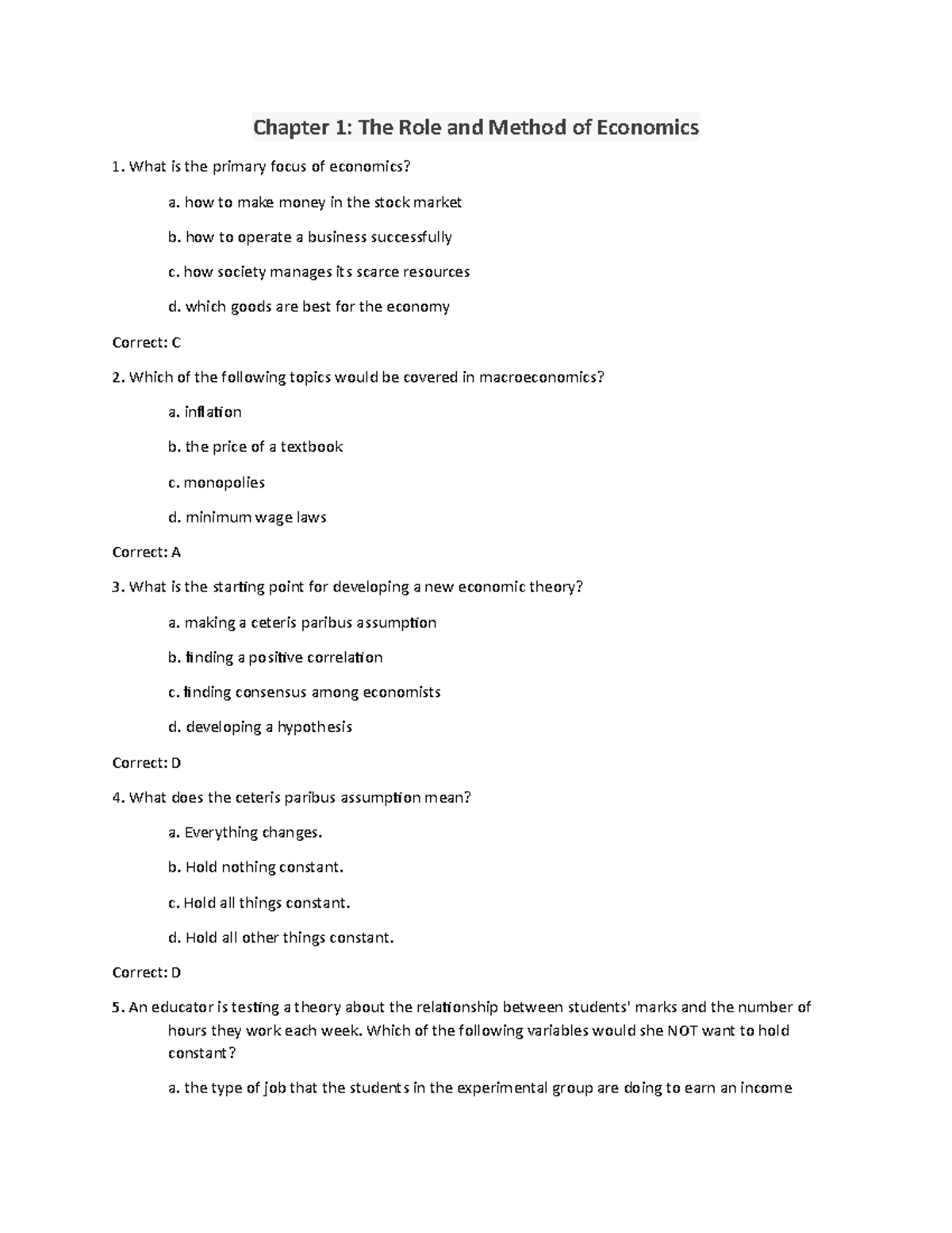 Chapter 1 The Role and Method of Economics - Chapter 1: The Role and ...