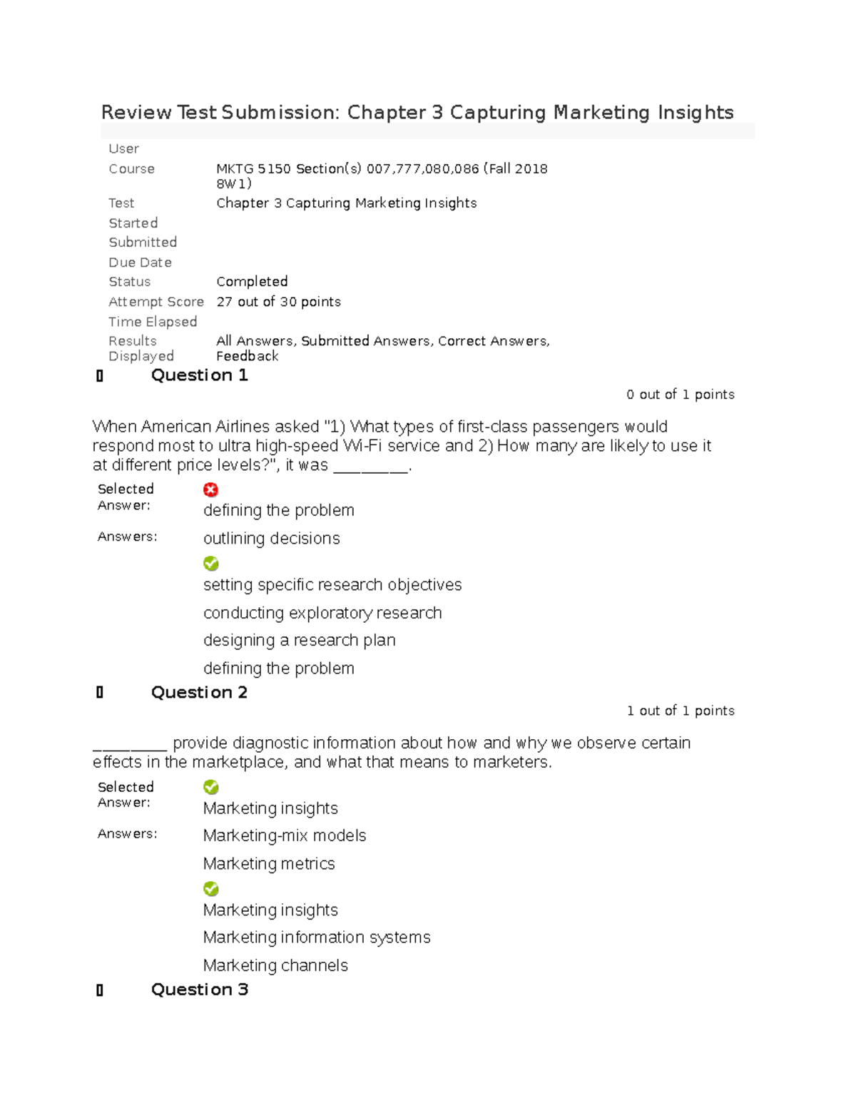 Chapter 3 Marketing Insights Quiz - Review Test Submission: Chapter 3 ...