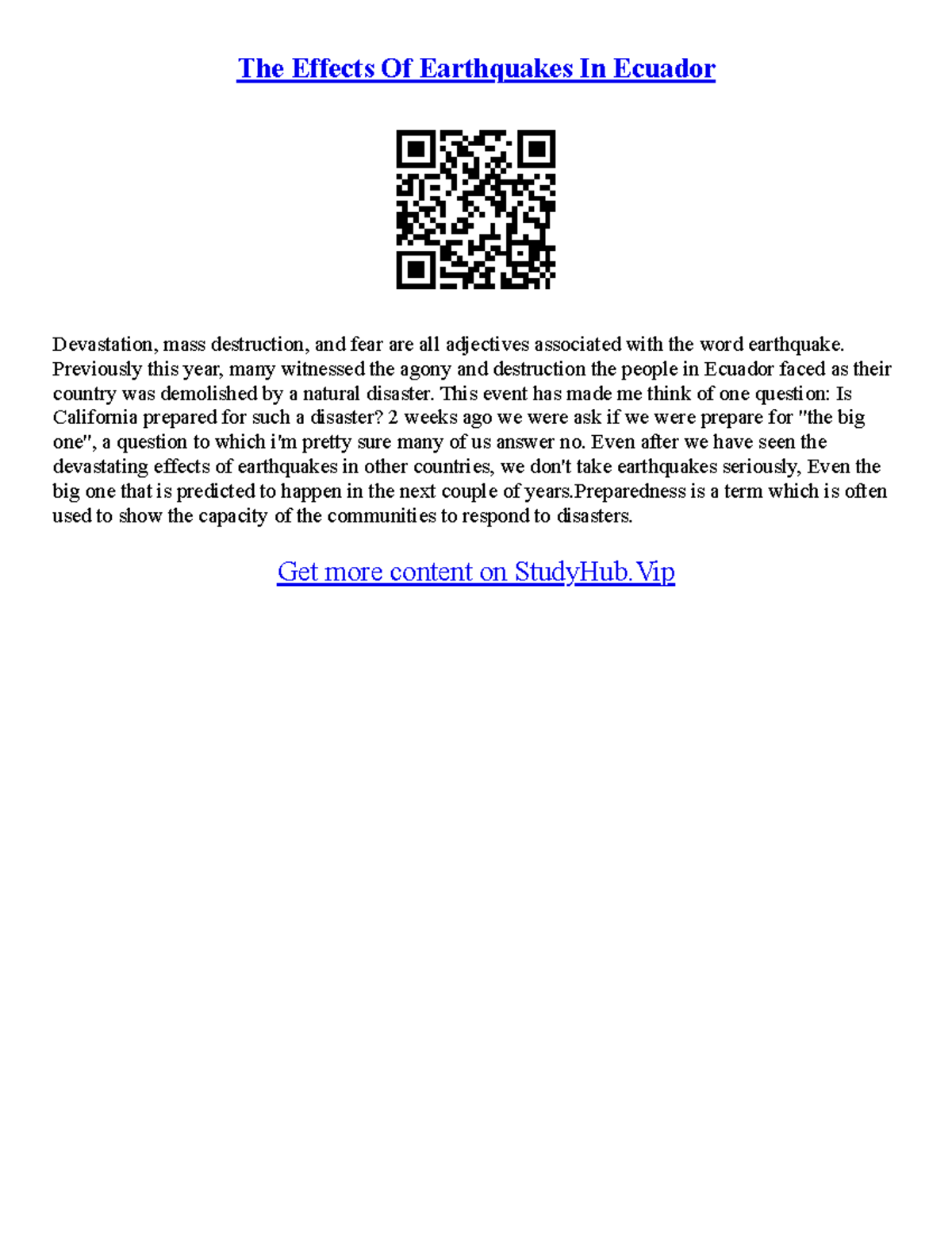Essay About Earthquake - The Effects Of Earthquakes In Ecuador ...