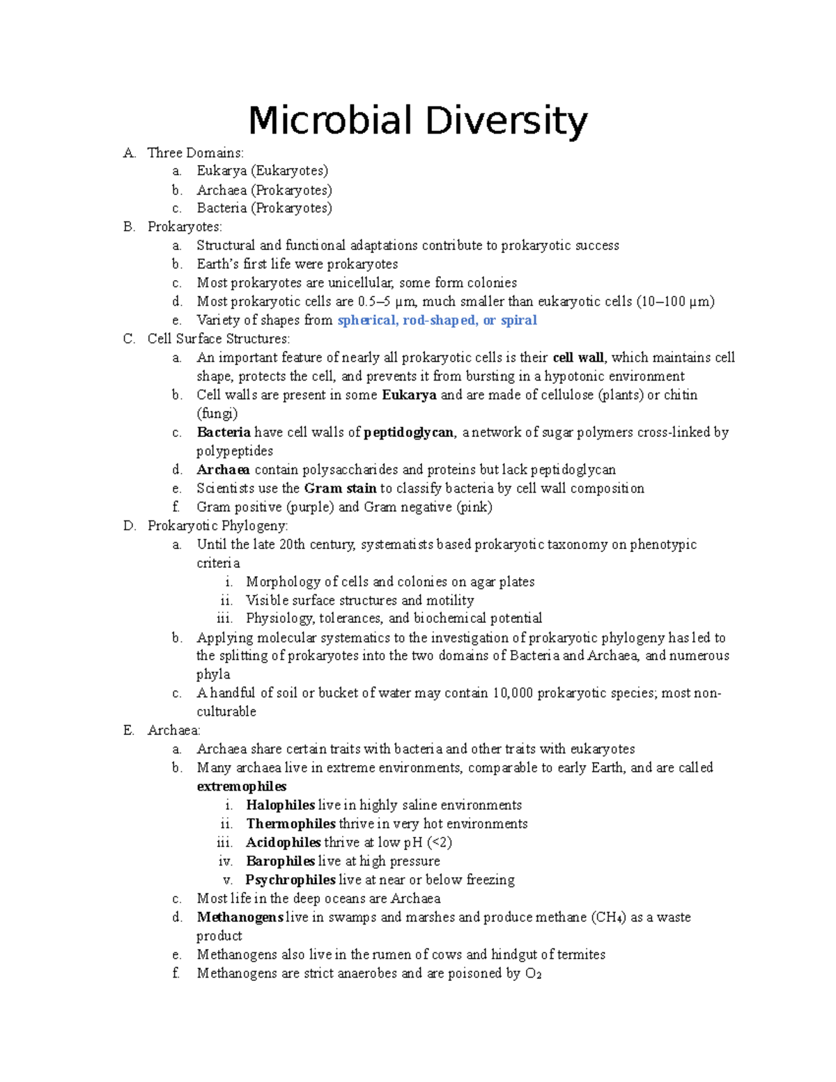 Microbial Diversity Notes - Microbial Diversity A. Three Domains: a ...