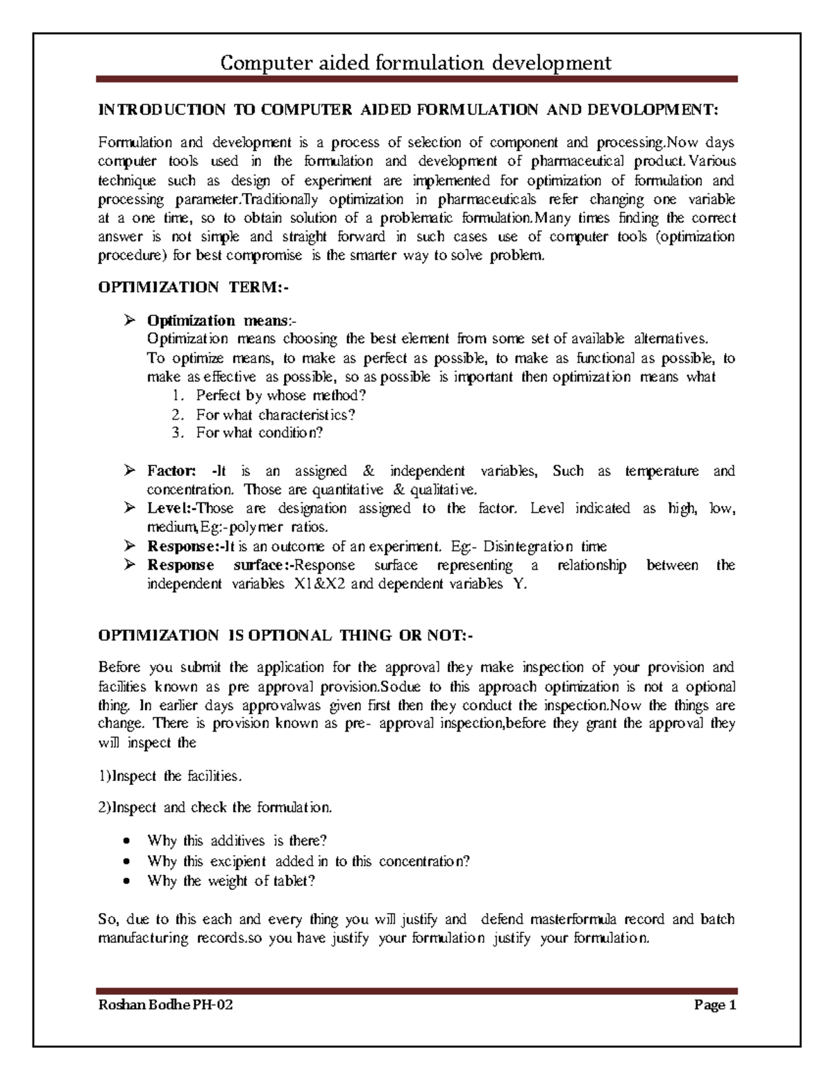 Optimization Theory - Notes - INTRODUCTION TO COMPUTER AIDED ...