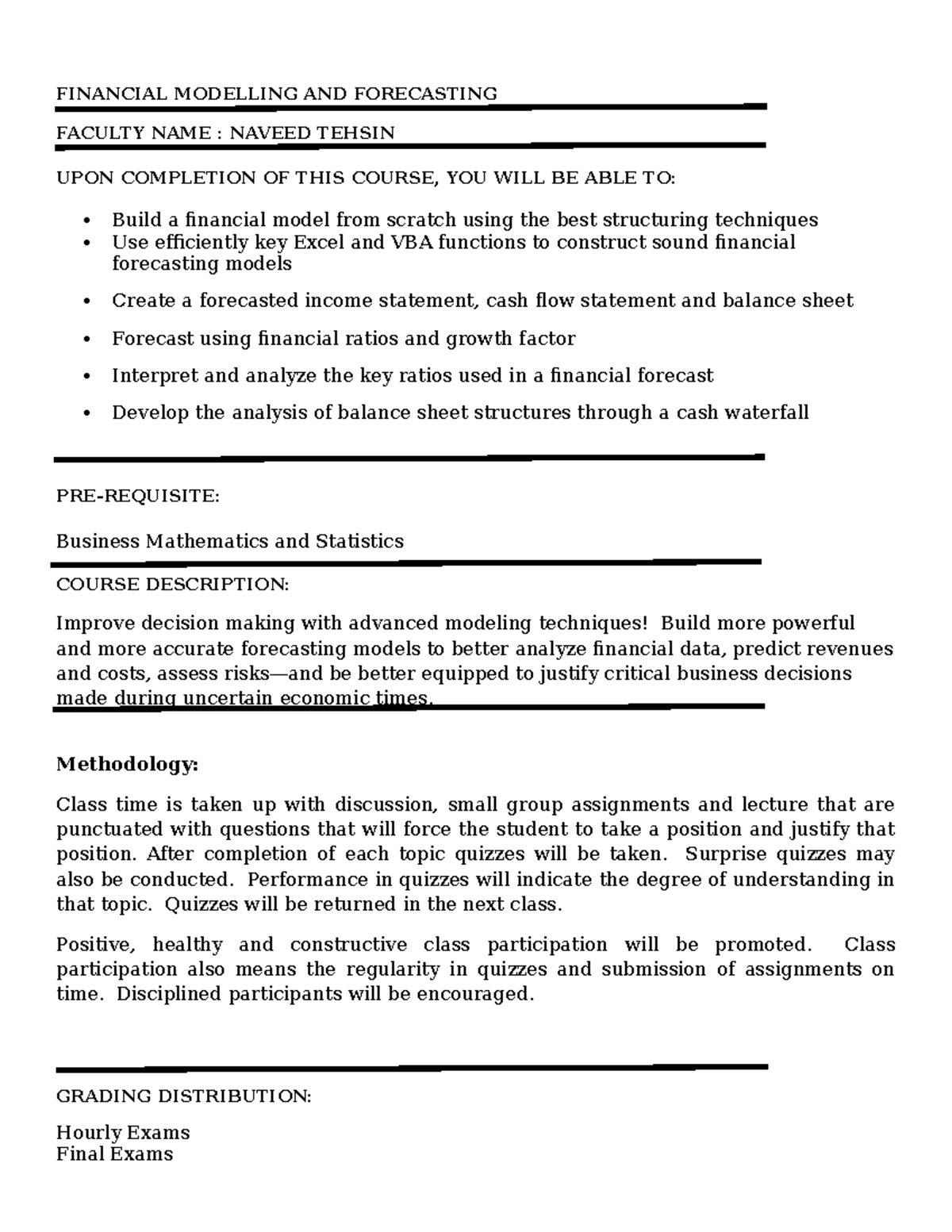 Course Outline for Financial Modeling and Forecasting - contract Law ...
