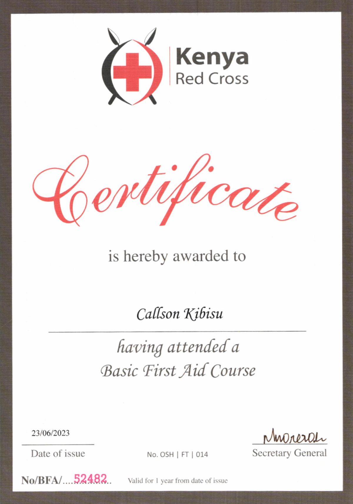 First aid - notes - community health - Kenya Red Cross Certificate is ...